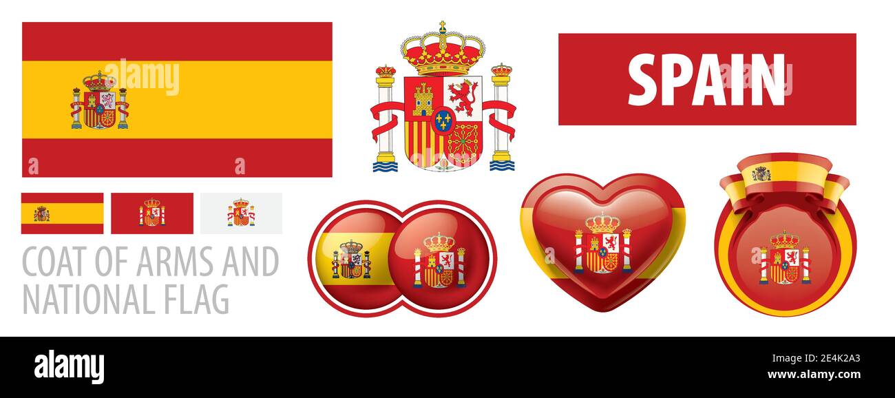 Vector set of the coat of arms and national flag of Spain Stock Vector ...