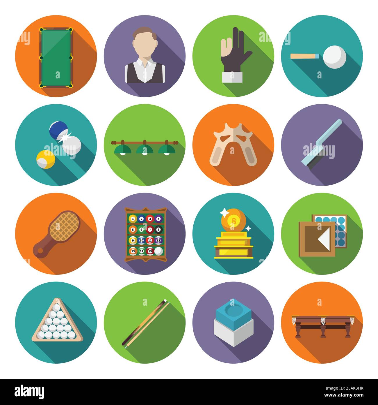Billiards snooker pool game competition icons flat set isolated vector ...