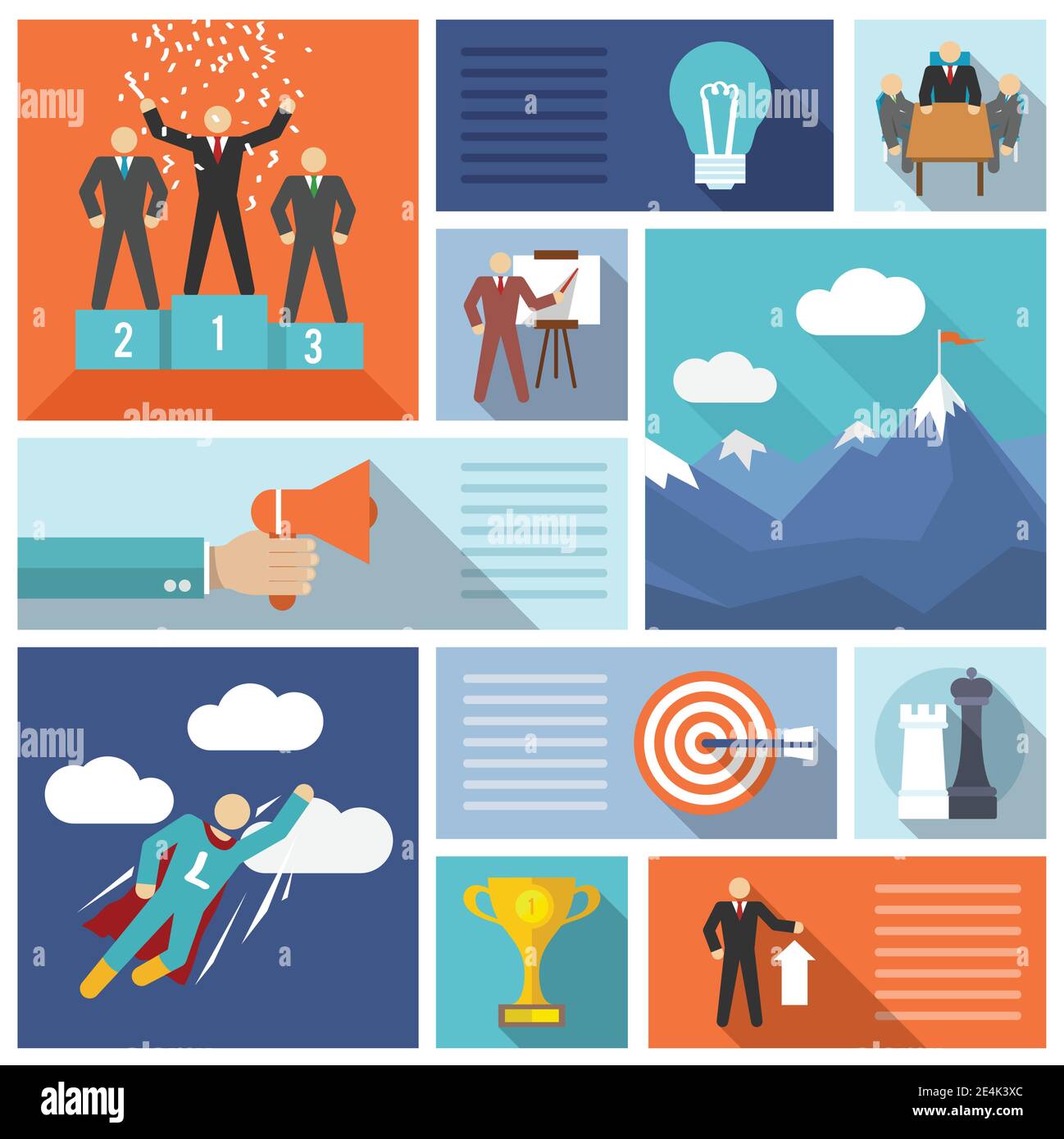 Leadership icons flat set with planning management strategy ...