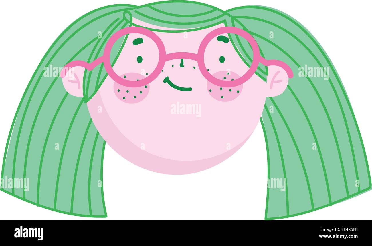 cute face girl with glasses cartoon character children vector ...