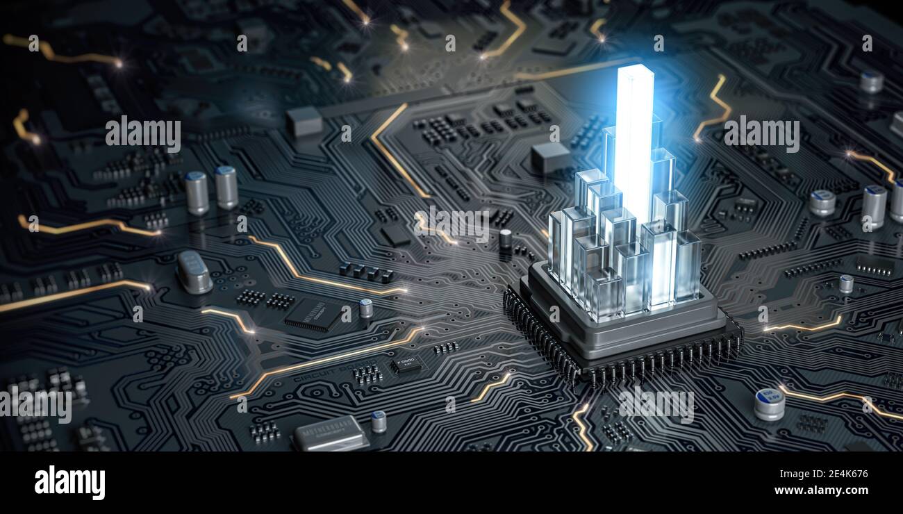 CPU processor with graph from crystales on the circuit board ...