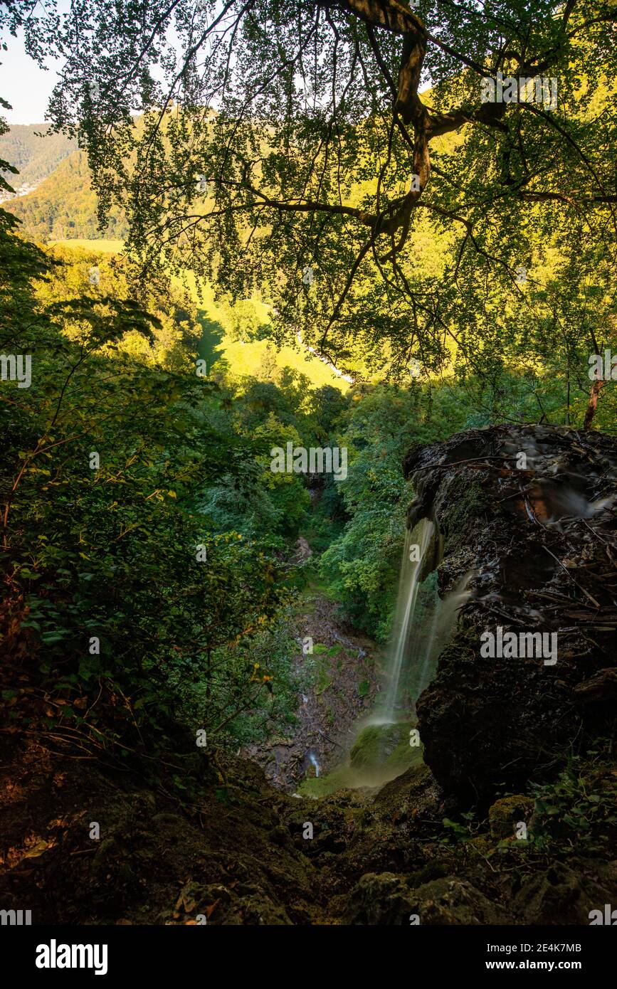 Waterfall amidst trees in Swabian Alb mountain, Germany Stock Photo - Alamy