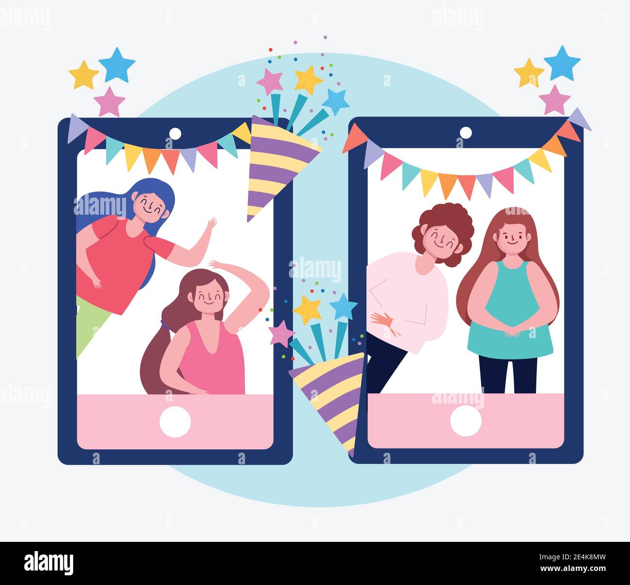 virtual party, online internet birthday, meeting with friends vector ...