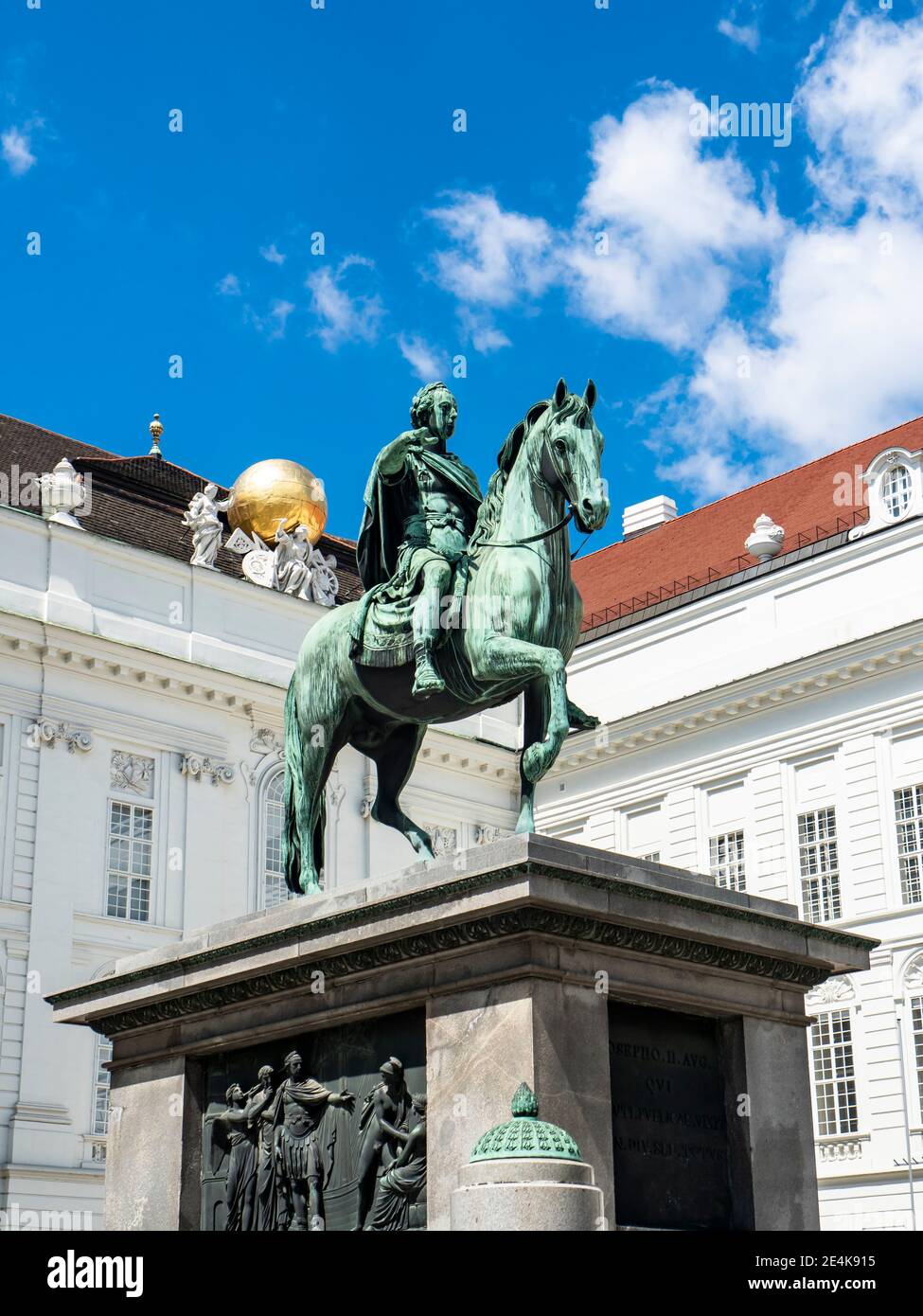 Austria, Vienna, Equestrian statue of Emperor Joseph II in front of ...