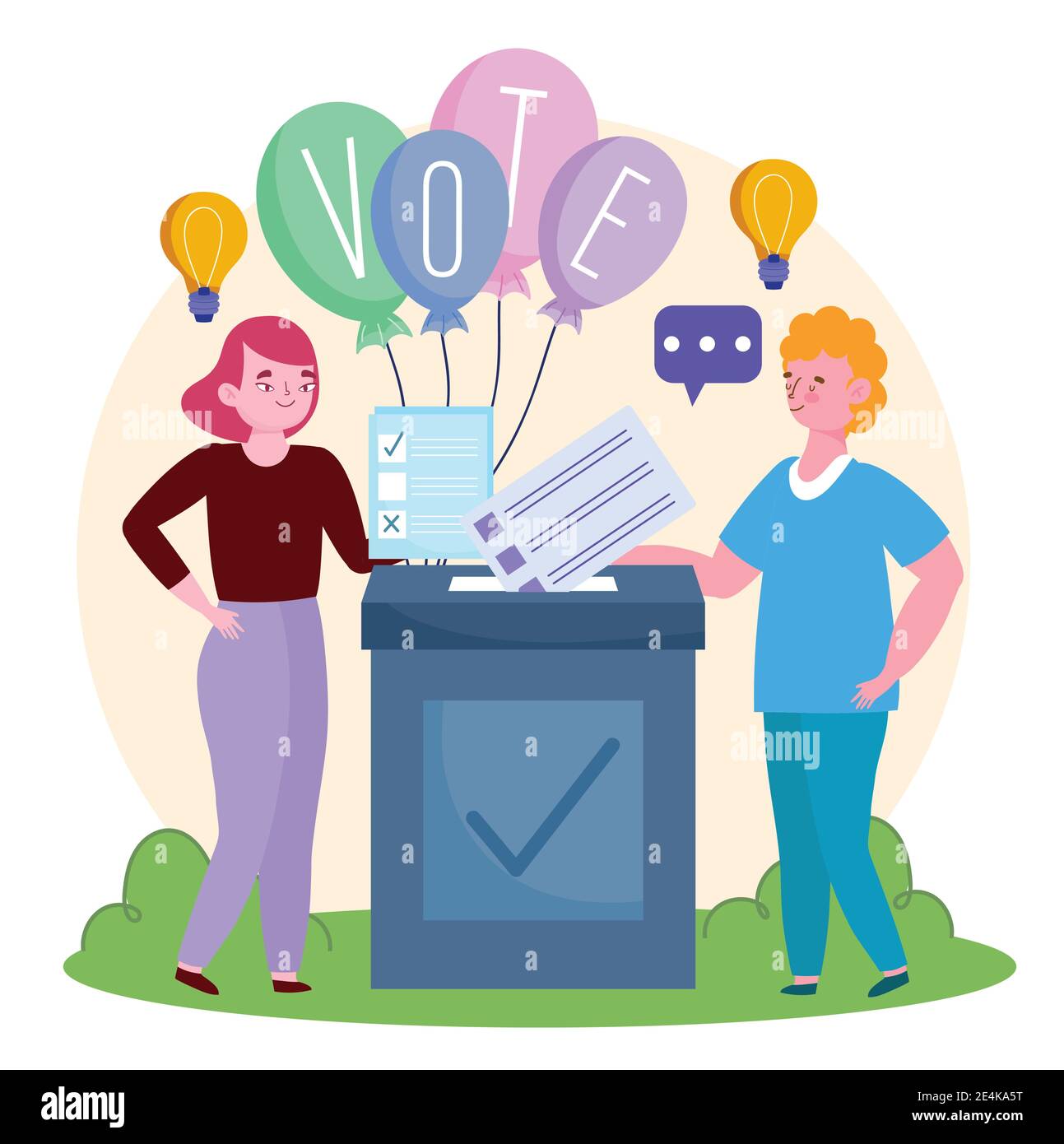 characters standing at the vote box and holding voting ballot vector ...