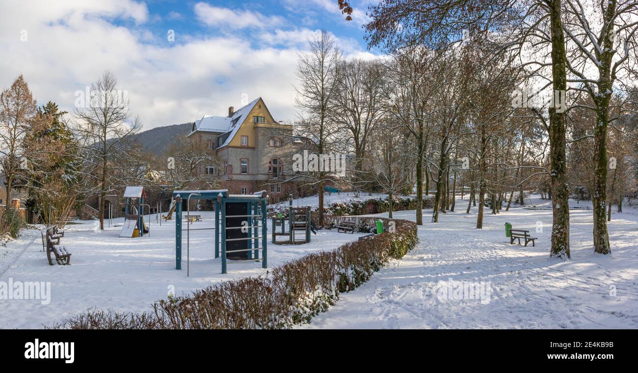 Winter scene with snow in a public park in southern Germany Stock Photo ...