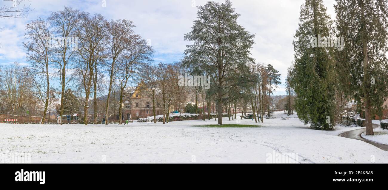 Winter scene with snow in a public park in southern Germany Stock Photo ...