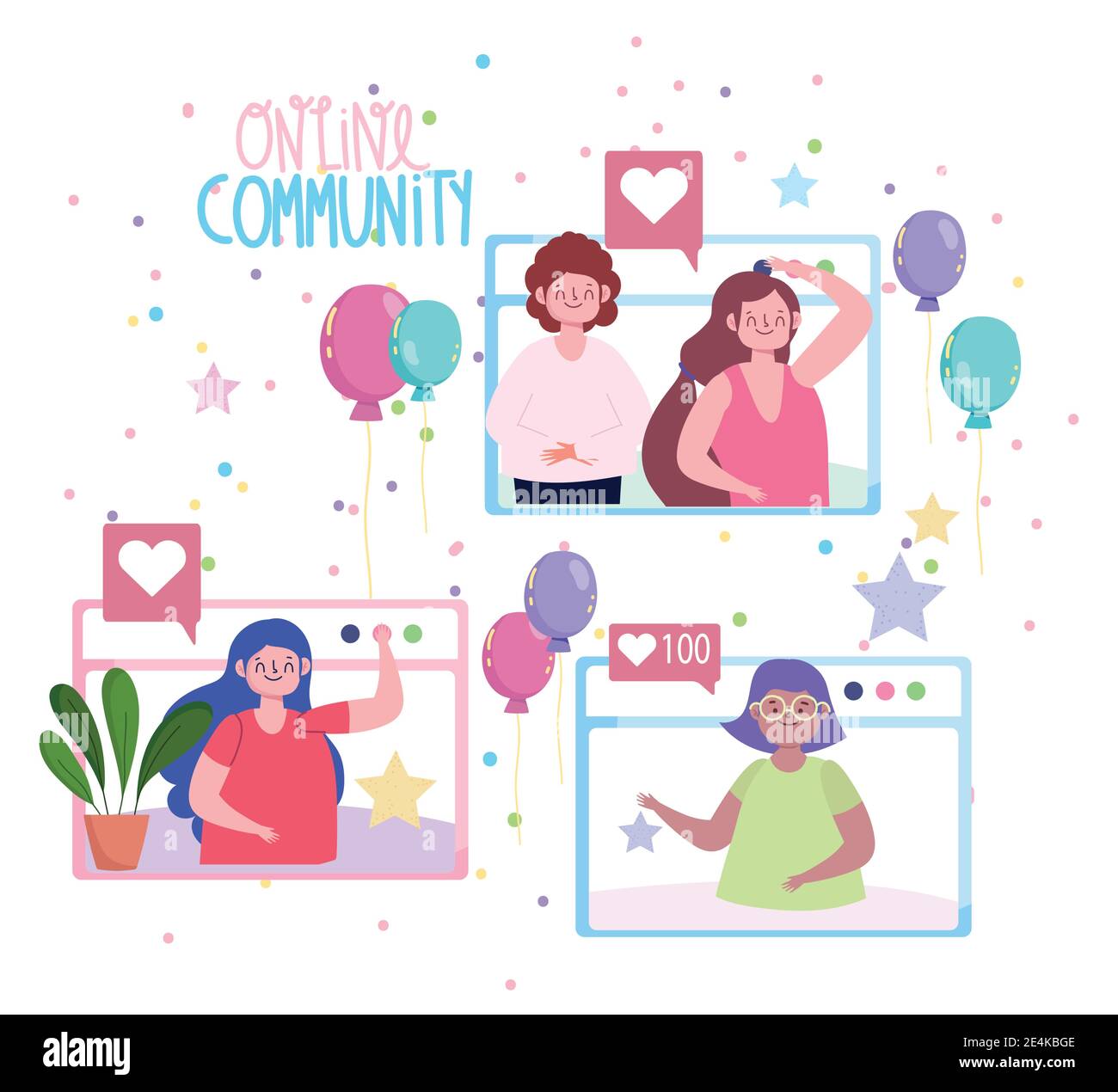 virtual party people celebrating, happy friends on video chat vector ...