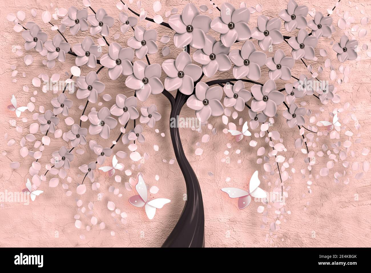 3d tree and butterfly's wallpaper Stock Photo - Alamy