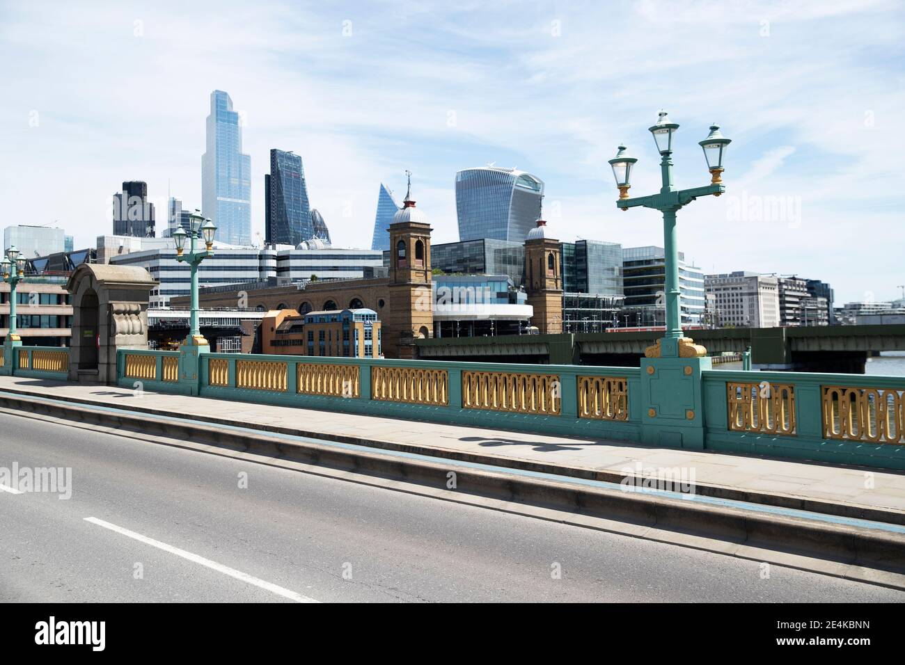 UK, England, London, Empty bridge with city skyline in background Stock ...