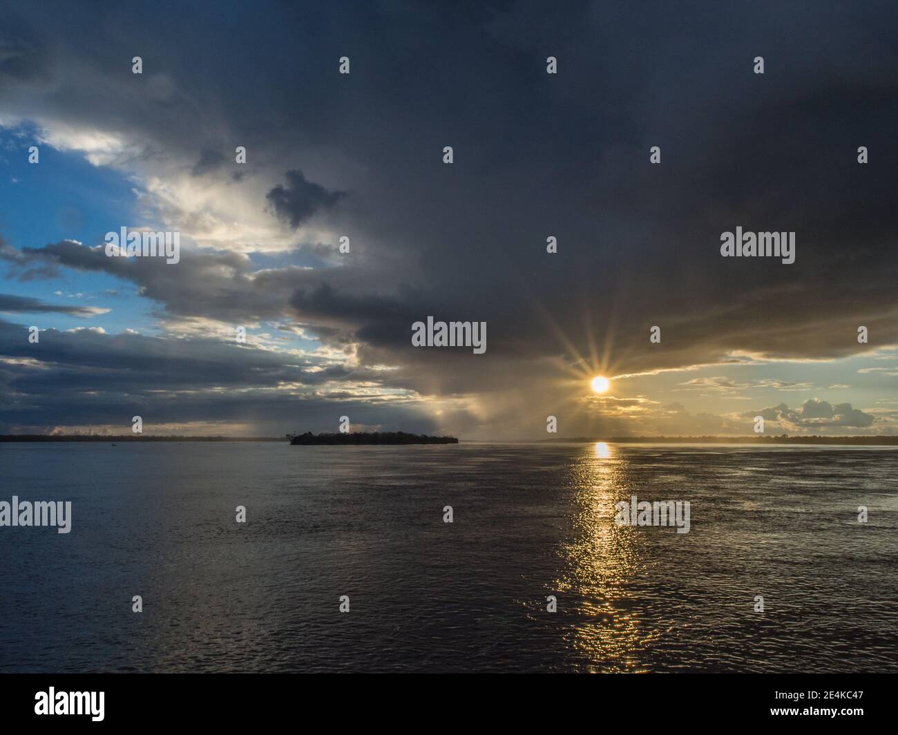 Sunset over the Amazon River, Amazonia. Peru. South America Stock Photo ...