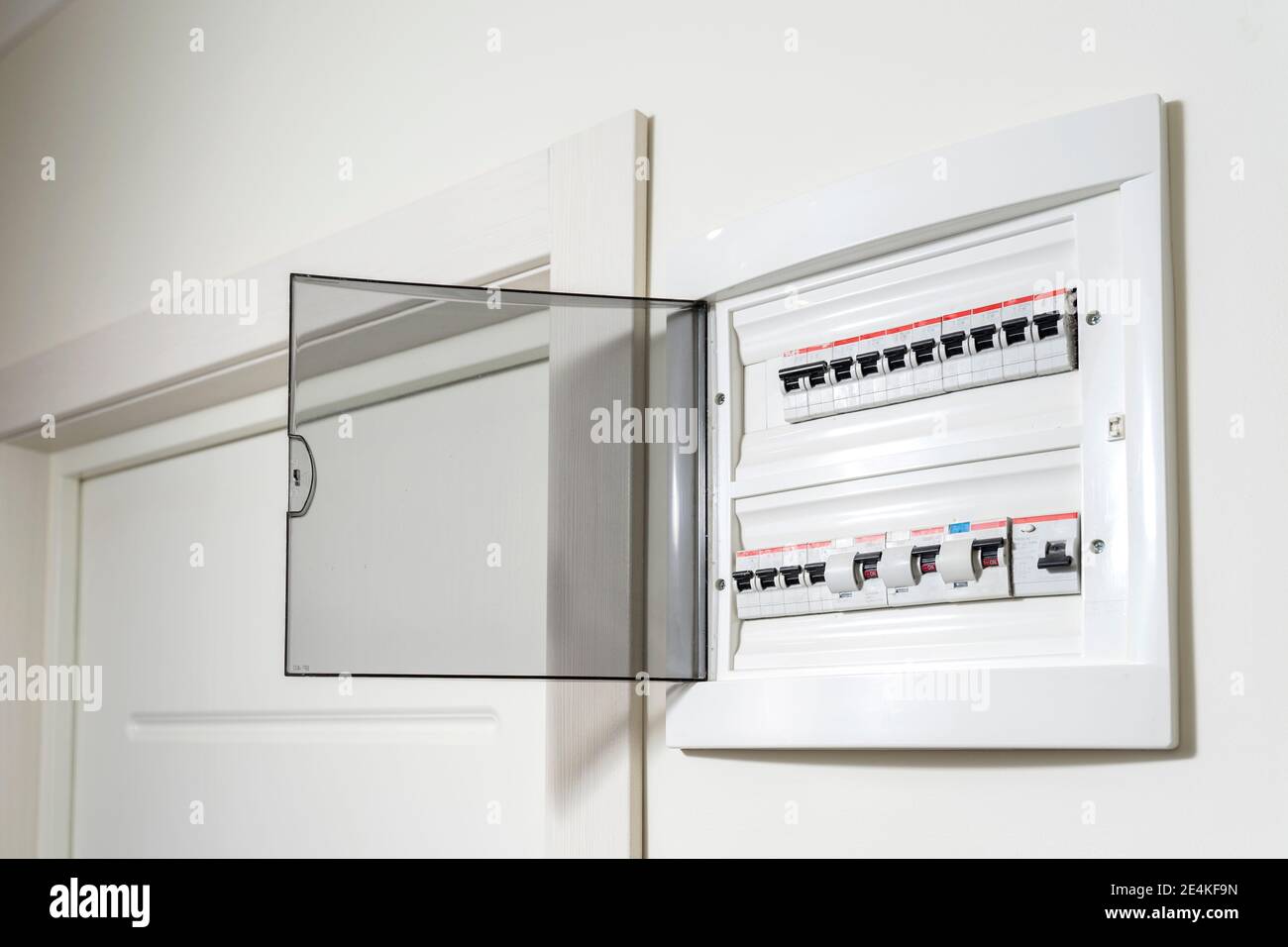 electrical panel in the apartment on a white wall. Fuse box Stock Photo ...