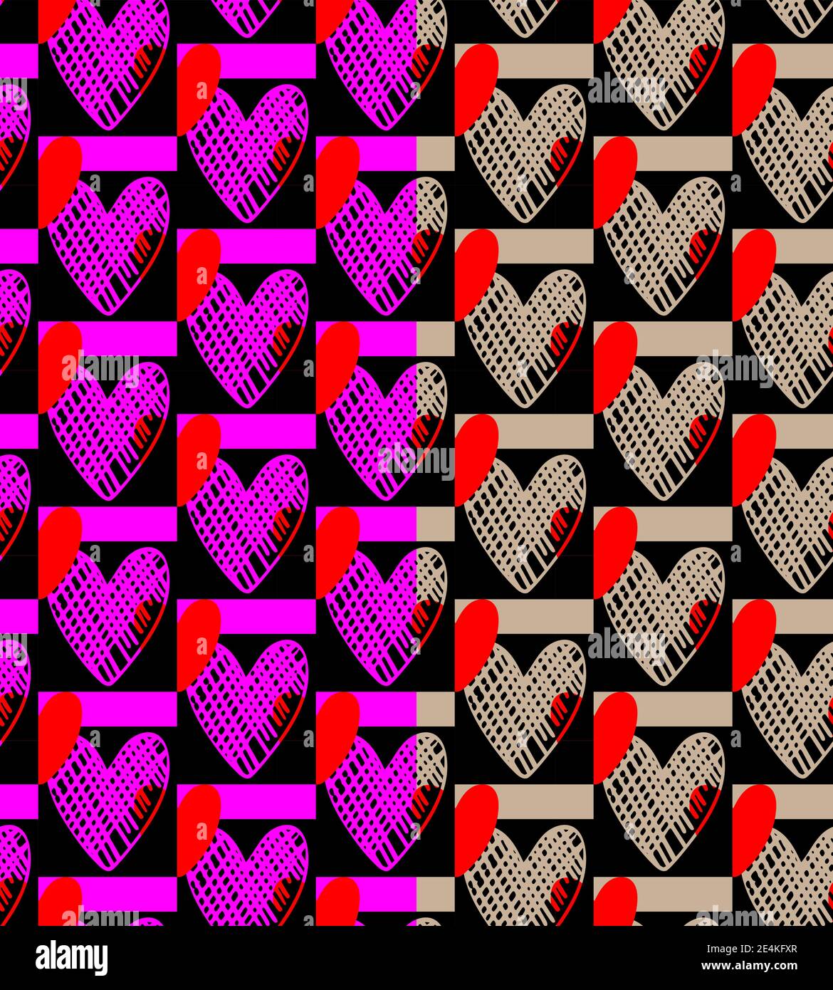 Creative bright seamless pattern. Concept of 70s, love, hippie. Hand ...