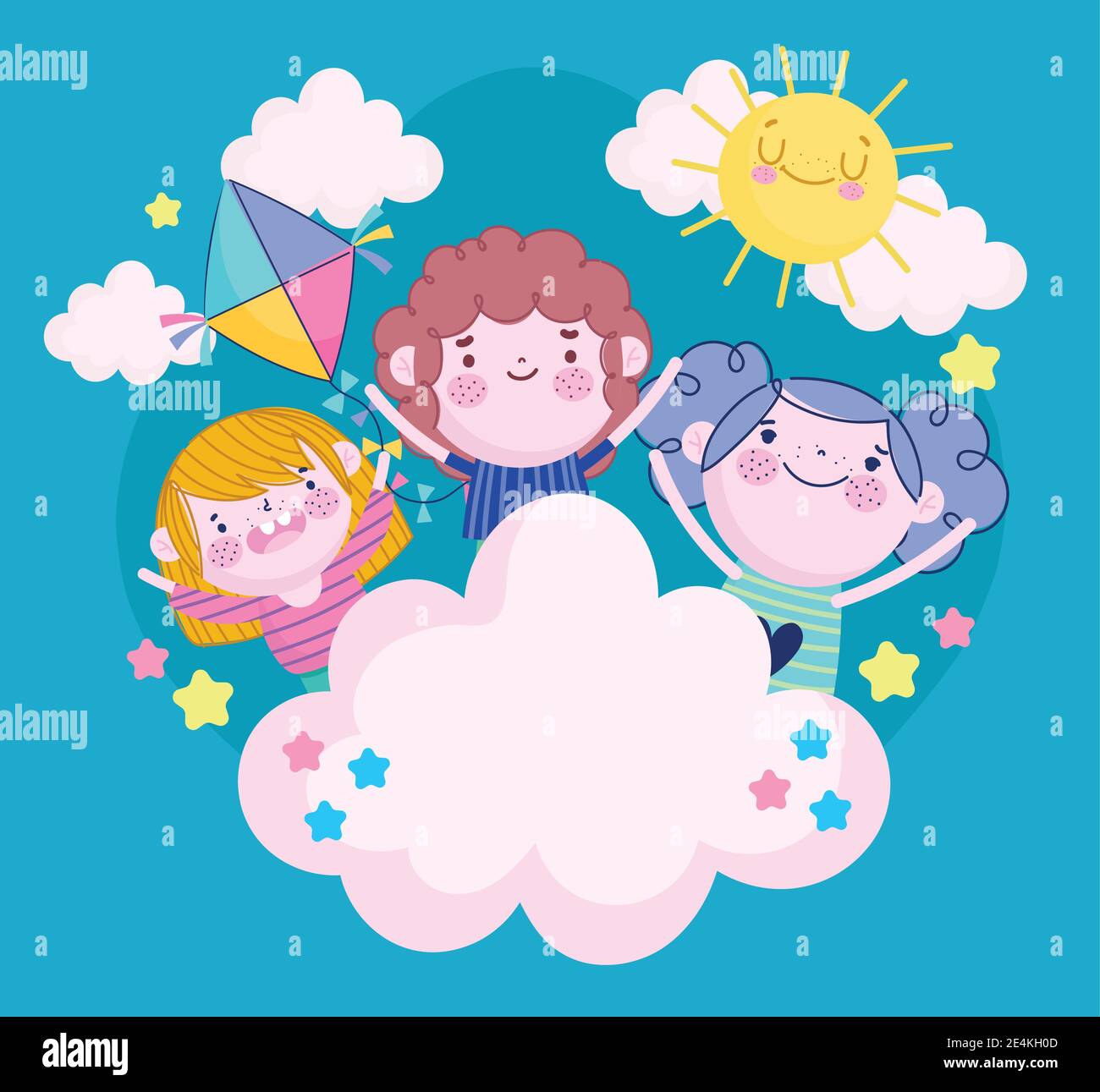 little kids cartoon clouds sun kite cartoon, Children vector ...