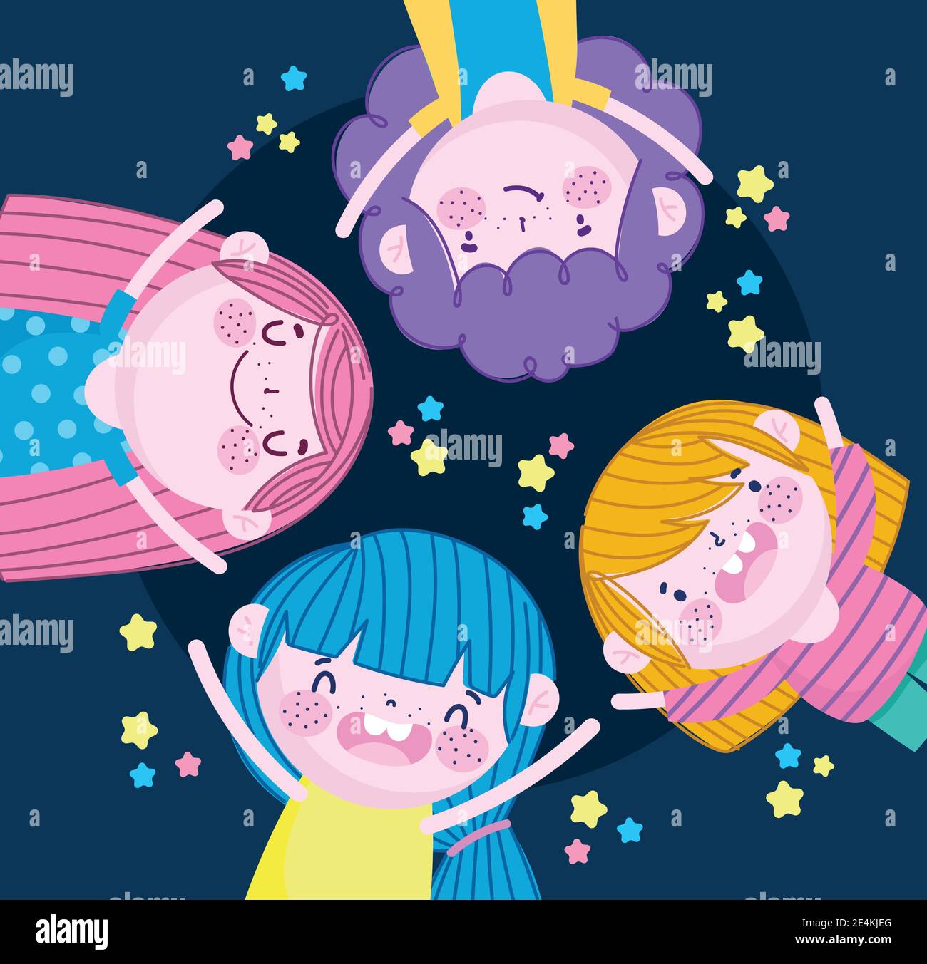 happy little girls and boys hands up cartoon, Children vector ...