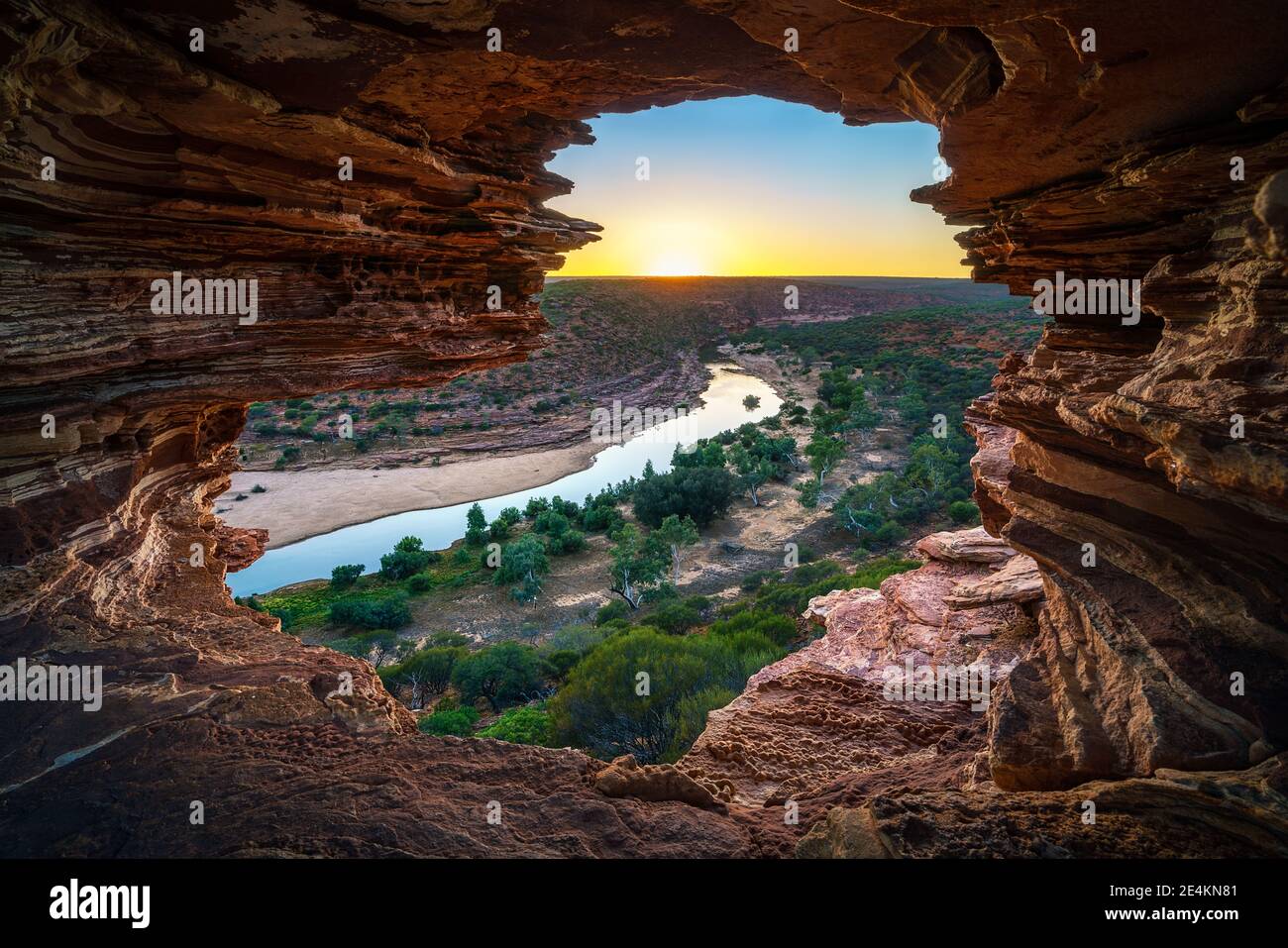 sunrise at natures window in the desert of kalbarri national park ...