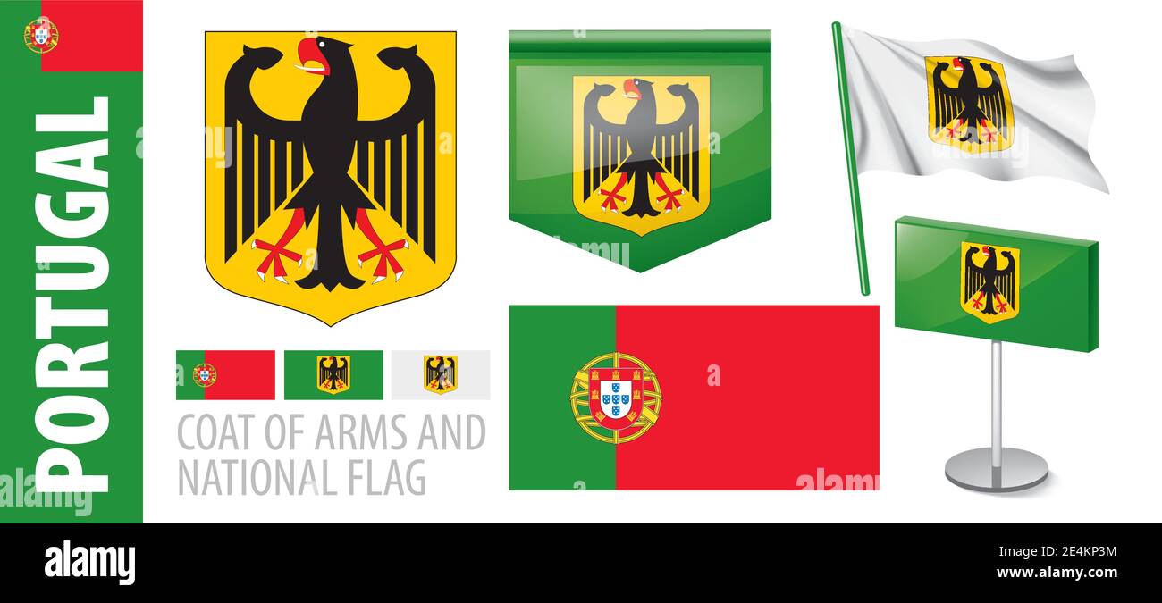 Vector set of the coat of arms and national flag of Portugal Stock ...