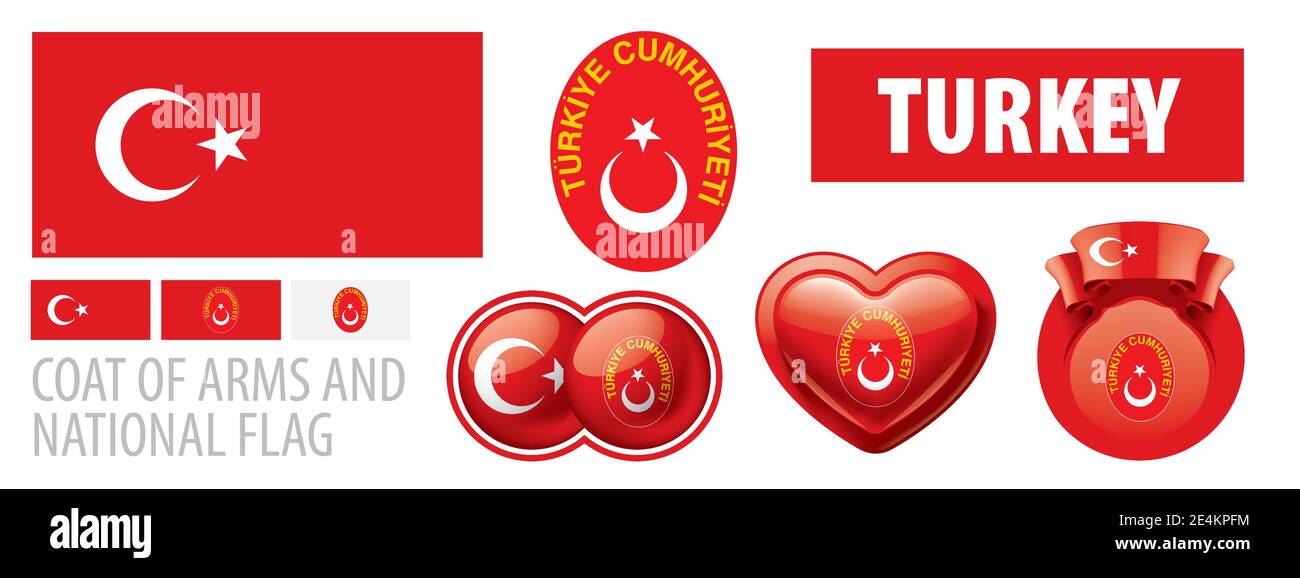 Vector set of the coat of arms and national flag of Turkey Stock Vector ...