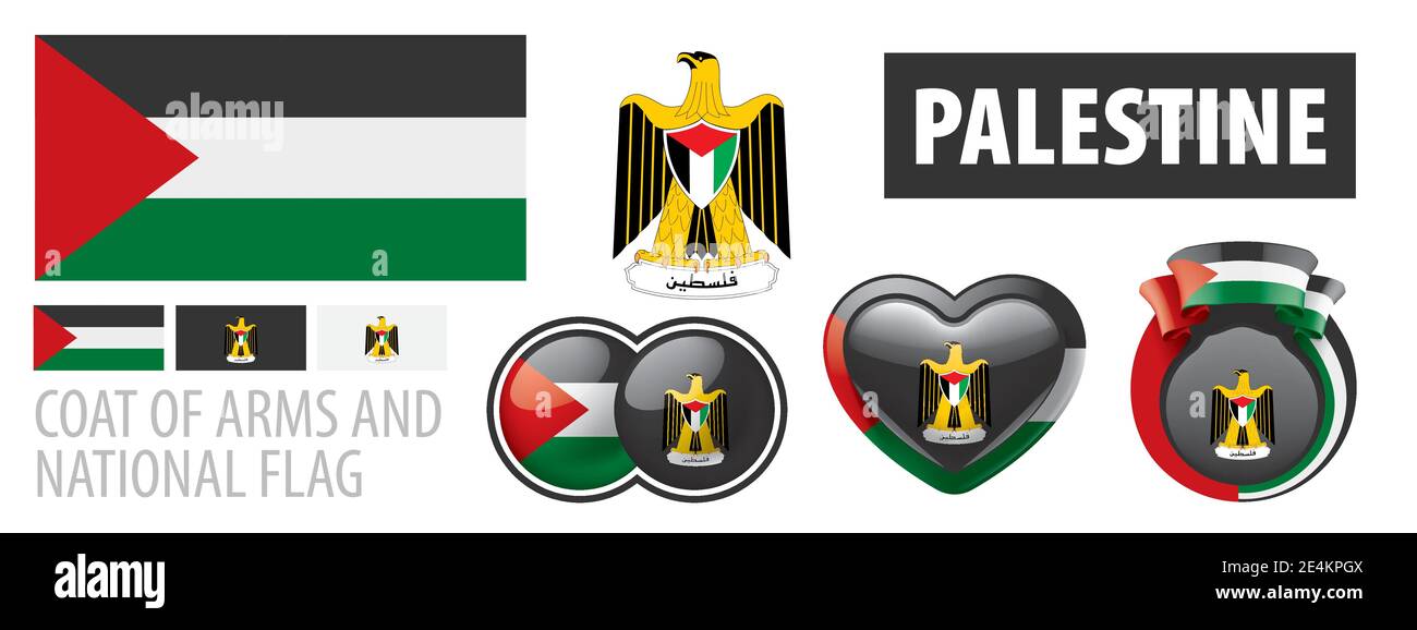 Vector set of the coat of arms and national flag of Palestine Stock ...