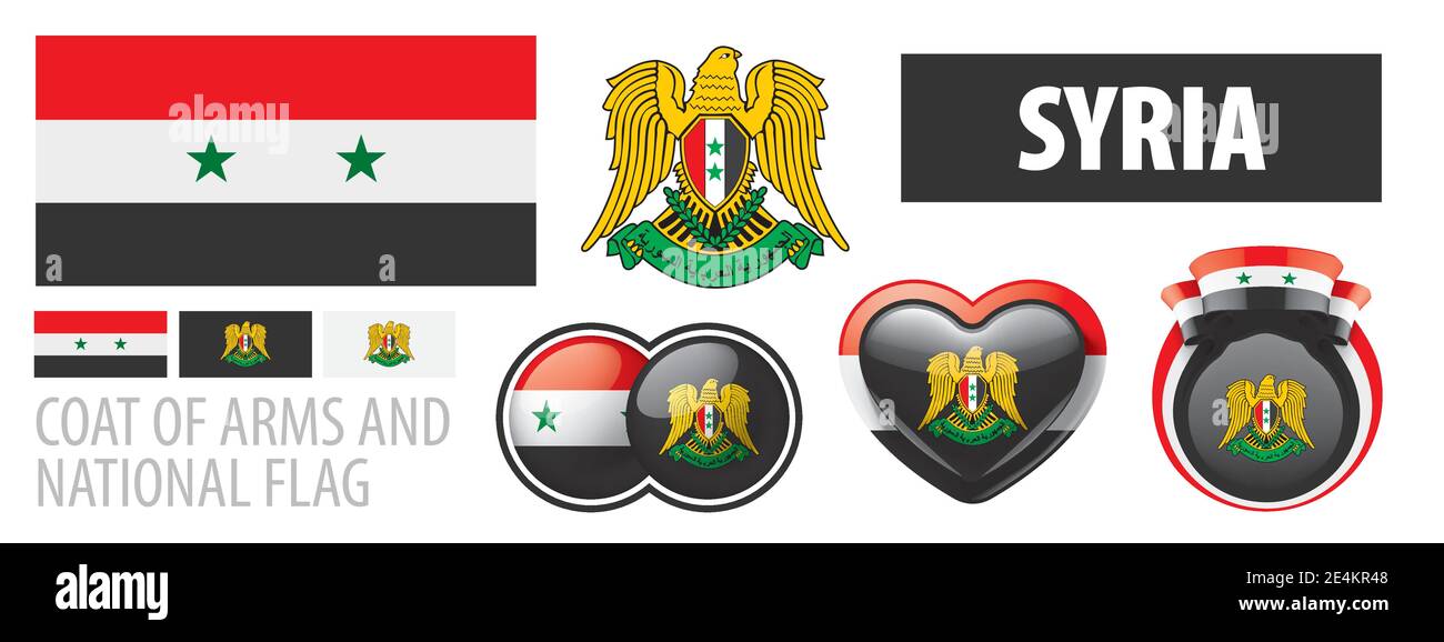 Vector Set Of The Coat Of Arms And National Flag Of Syria Stock Vector Image And Art Alamy