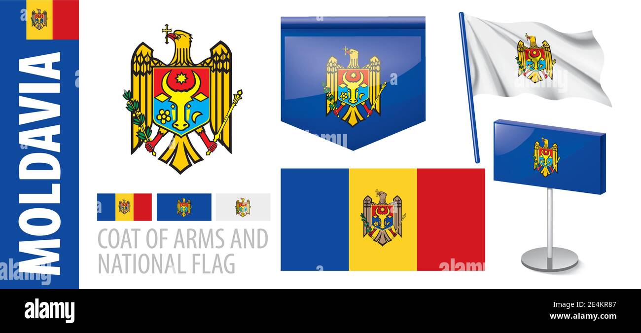 Vector set of the coat of arms and national flag of Moldavia Stock ...