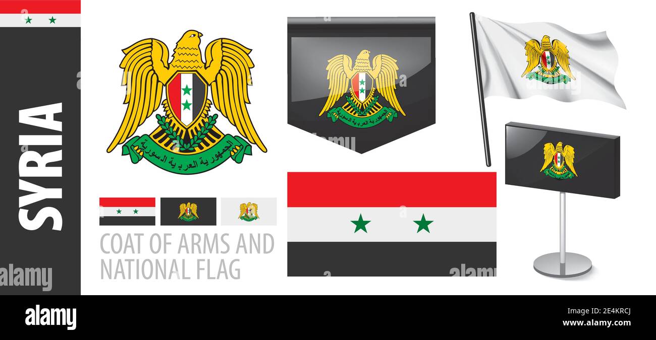 Vector set of the coat of arms and national flag of Syria Stock Vector ...