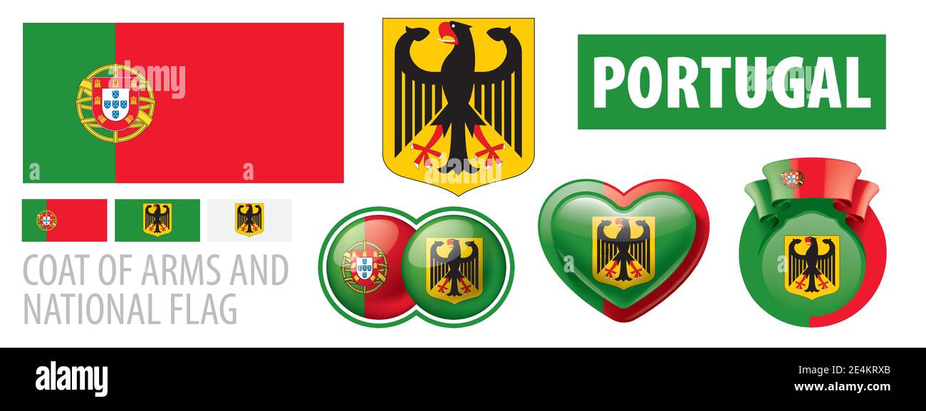 Vector set of the coat of arms and national flag of Portugal Stock ...