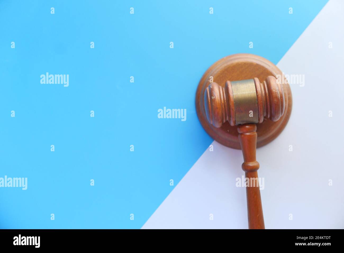 Top view of gavel on color background with copy space Stock Photo - Alamy