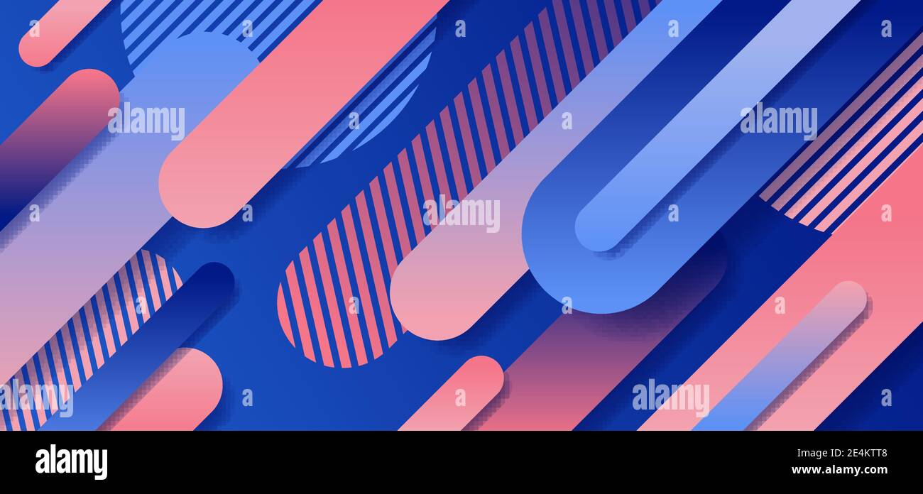 Abstract blue and pink geometric rounded line diagonal dynamic overlapping background. Minimal ...