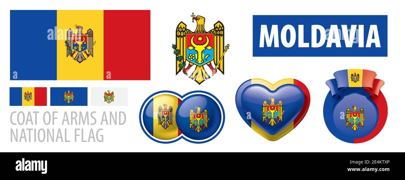 Vector set of the coat of arms and national flag of Moldavia Stock ...