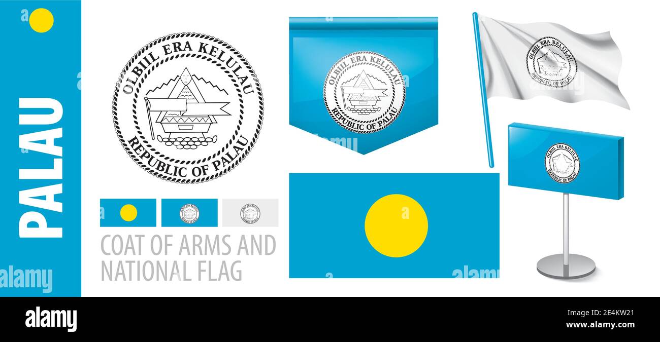 Vector set of the coat of arms and national flag of Palau Stock Vector ...