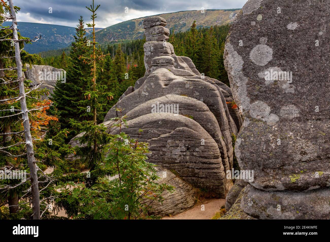 Sudetes, the Karkonosze Mountains, the group of rocks Pilgrims, Poland ...