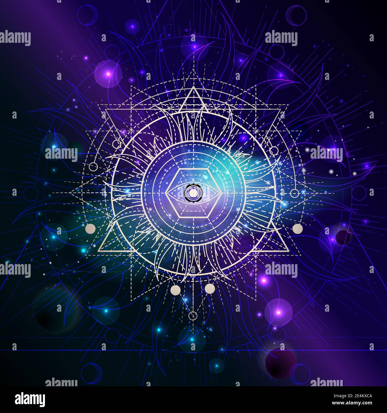 Vector illustration of Sacred geometric symbol against the space ...