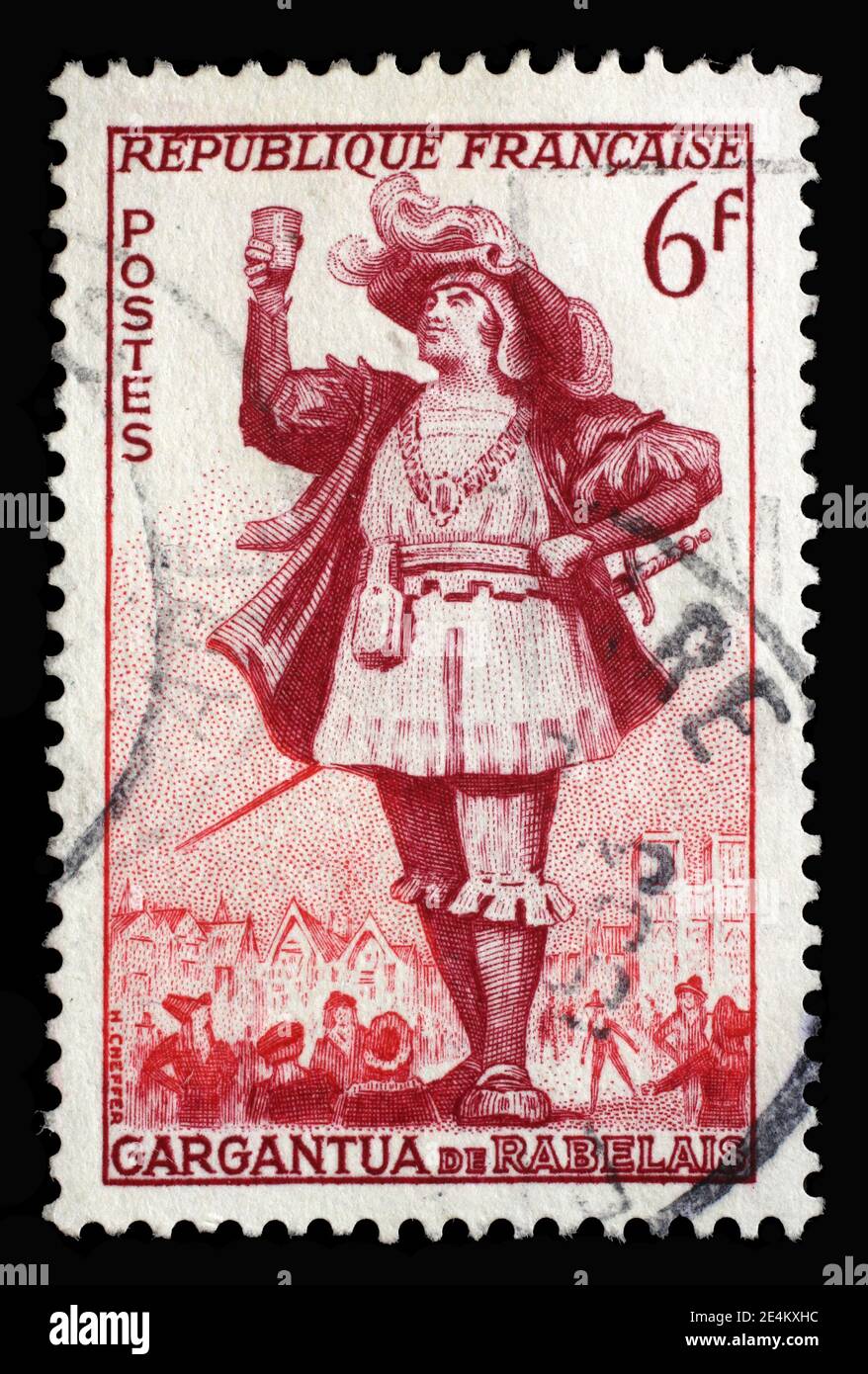 Stamp printed in the France shows image of Gargantua, the literary ...