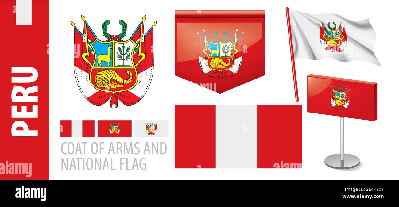 Vector set of the coat of arms and national flag of Peru Stock Vector ...