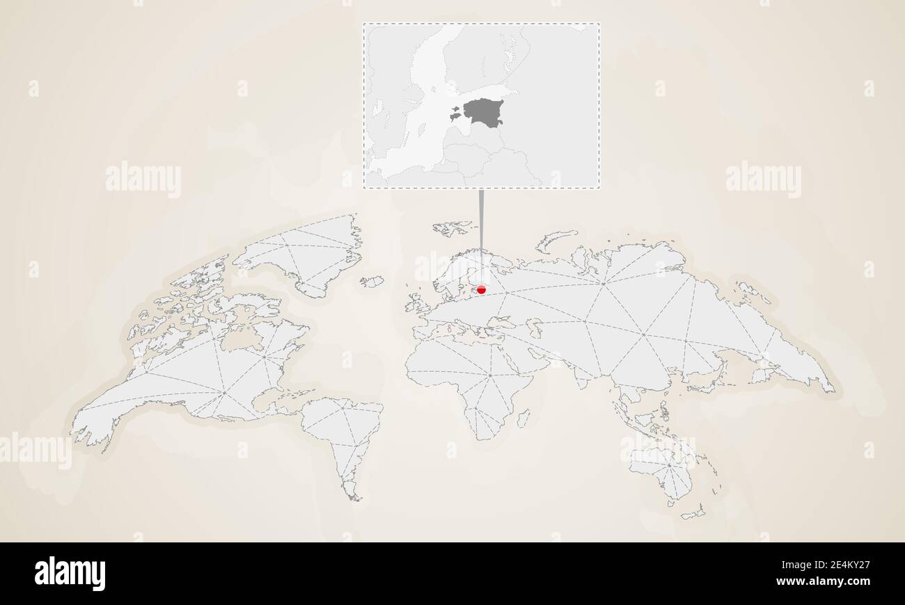 Map of Estonia with neighbor countries pinned on world map. Abstract ...