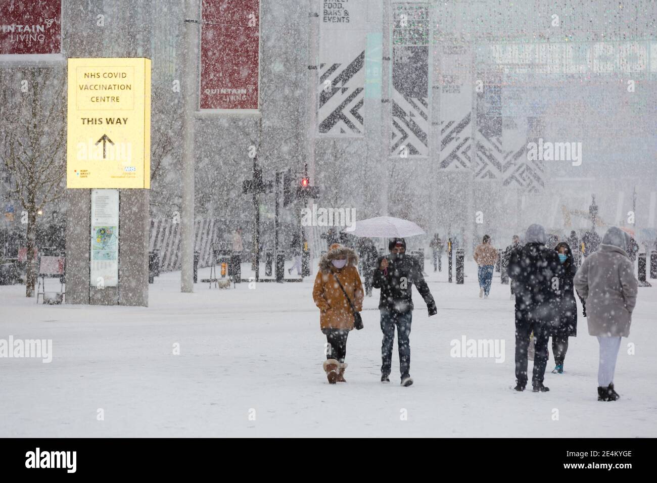 UK Weather, Wembley Park, UK. 24th January 2021.Wembley Park residents ...