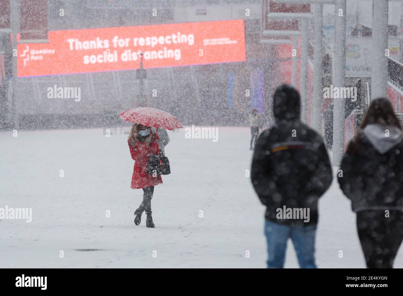 UK Weather, Wembley Park, UK. 24th January 2021.Wembley Park residents ...