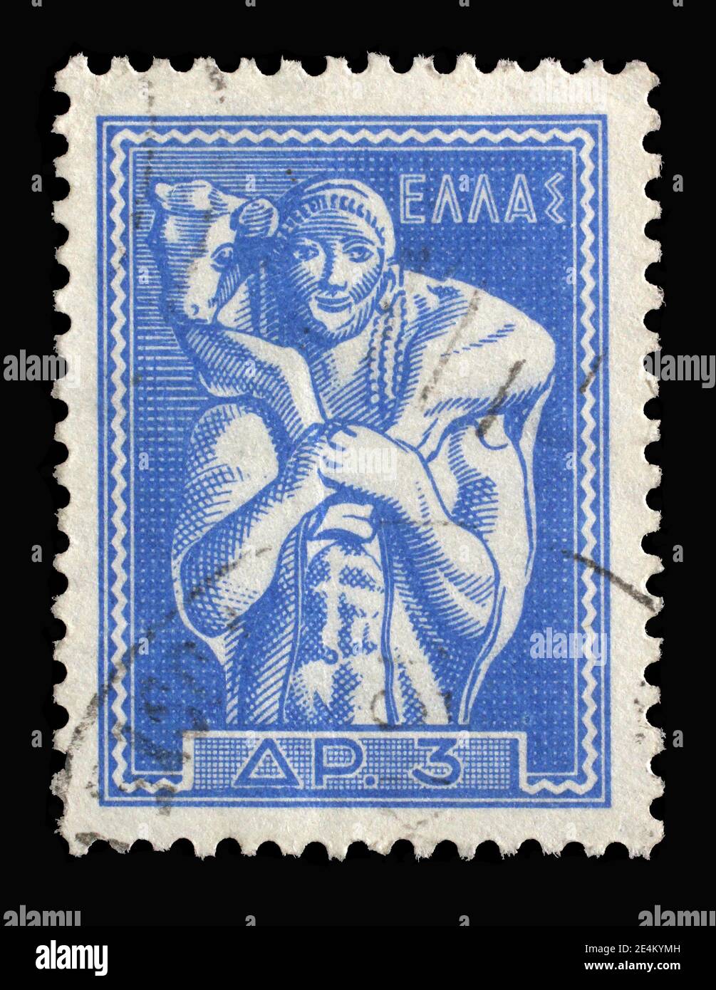 Stamp printed in Greece from the Ancient Greek Art issue shows Man ...