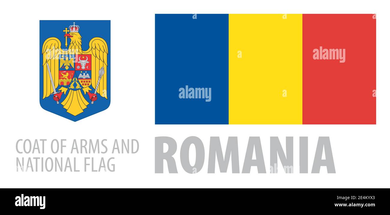 Vector set of the coat of arms and national flag of Romania Stock ...