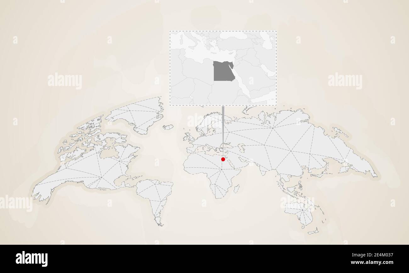 Map of Egypt with neighbor countries pinned on world map. Abstract ...
