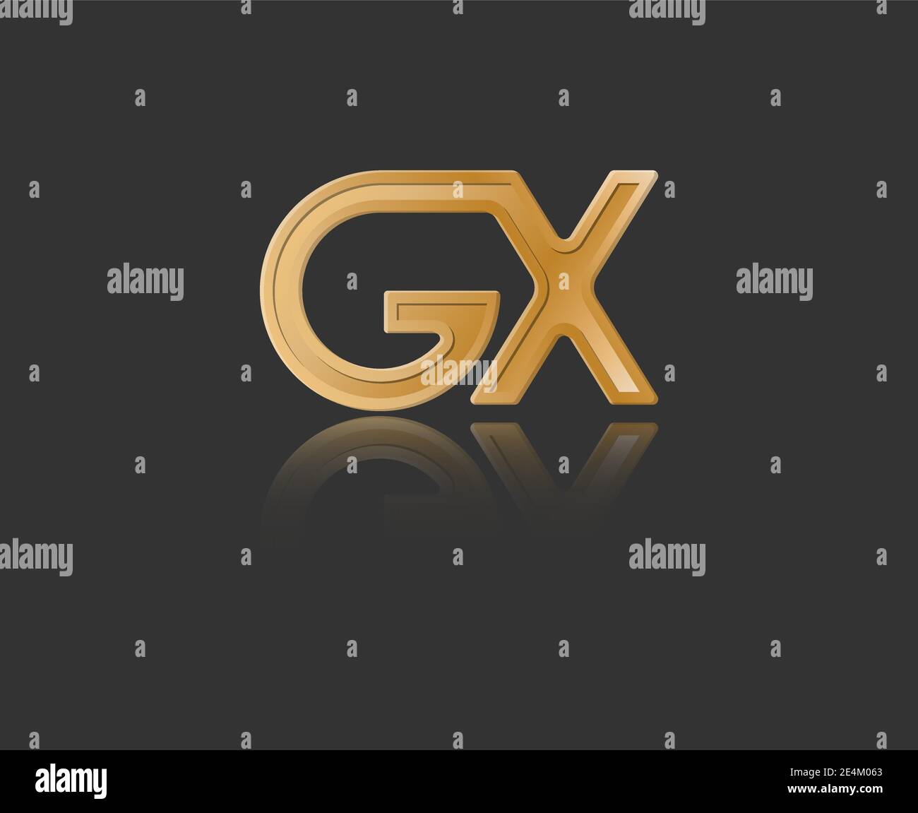 Gold stylized lowercase letters G and X with reflection connected by a ...