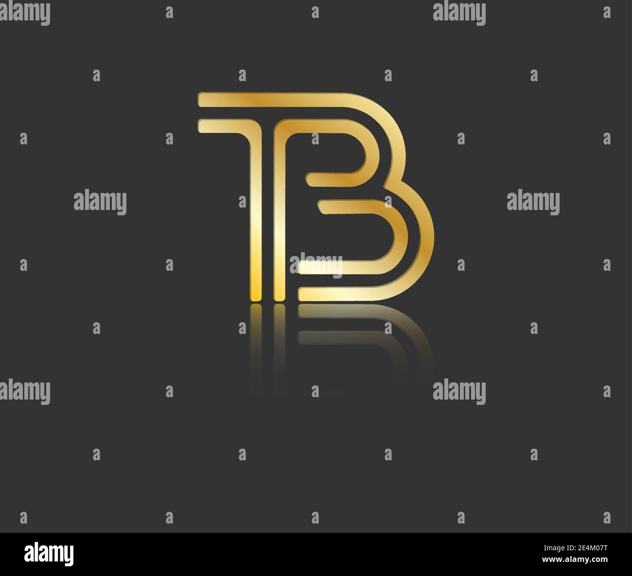 Gold stylized lowercase letters T and B with reflection connected by a ...