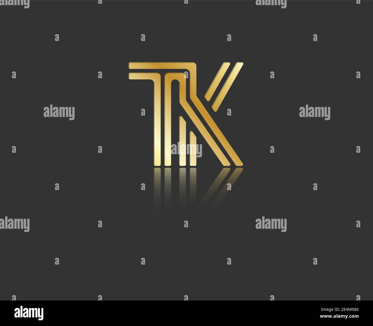 Gold stylized lowercase letters T and K with reflection connected by a ...
