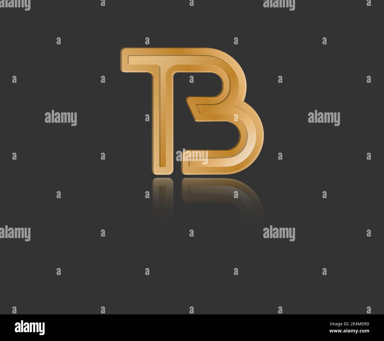 Gold stylized lowercase letters T and B with reflection connected by a ...