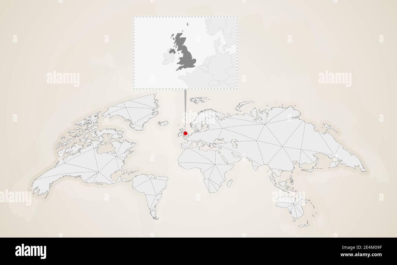 Map of United Kingdom with neighbor countries pinned on world map ...