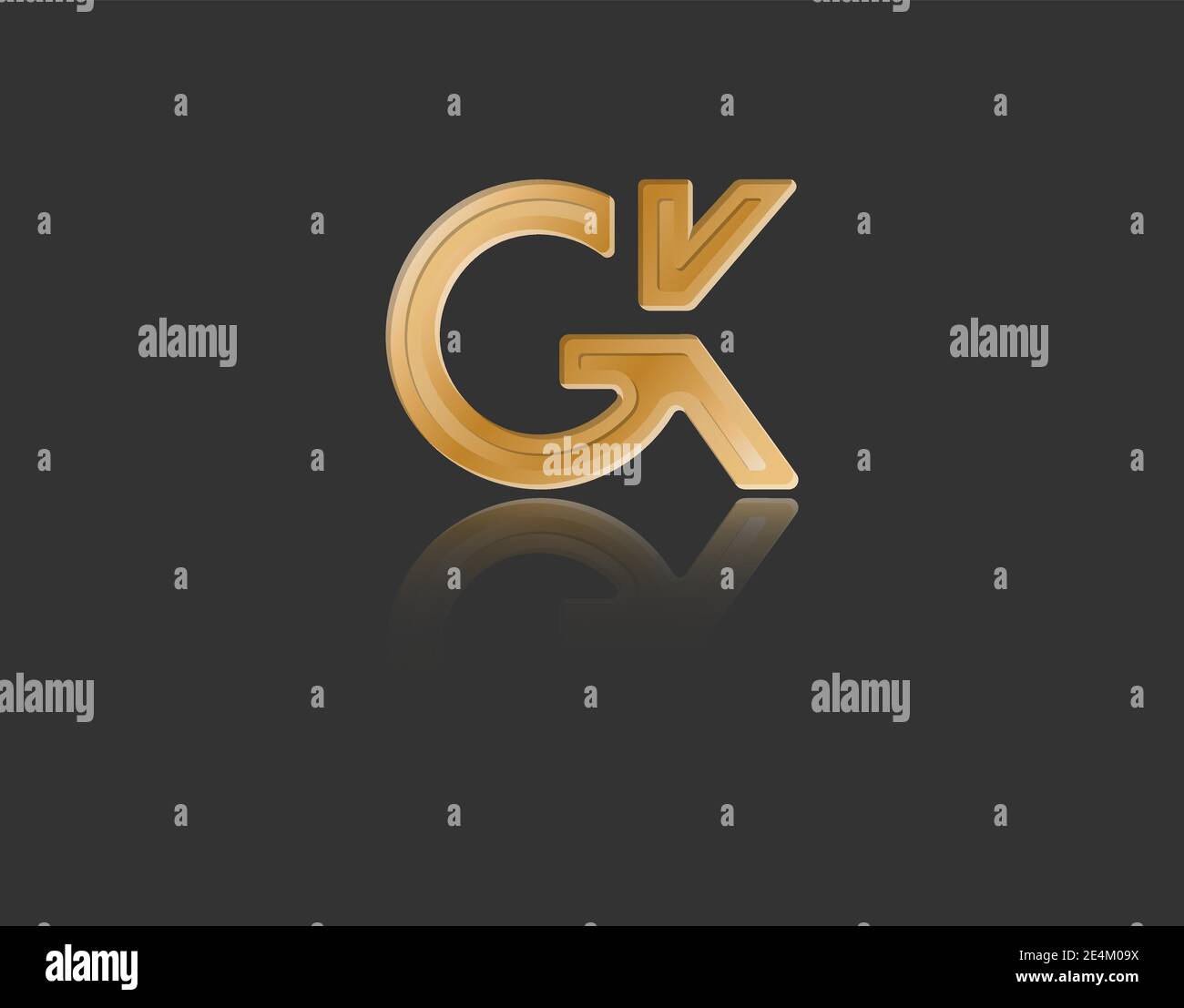 Gold stylized lowercase letters G and K with reflection connected by a ...