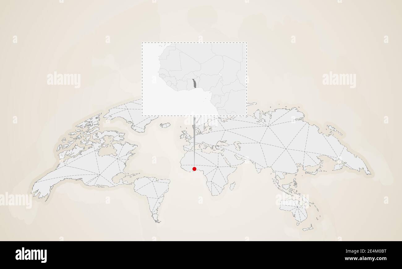 Map of Togo with neighbor countries pinned on world map. Abstract ...