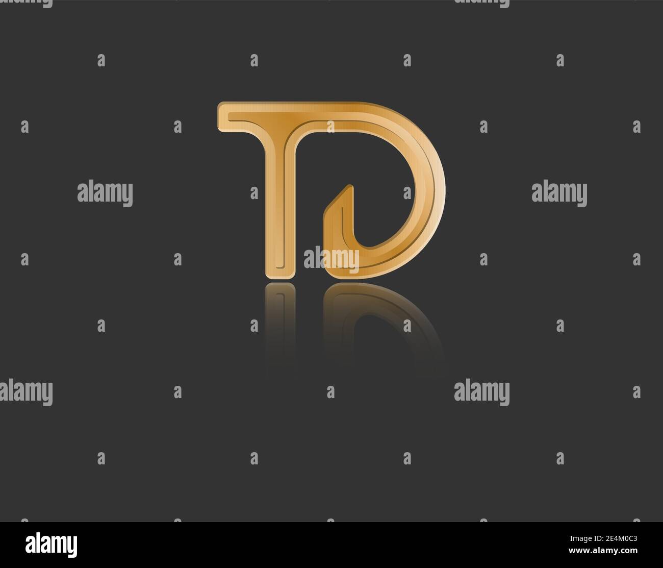 Gold stylized lowercase letters T and D with reflection connected by a ...