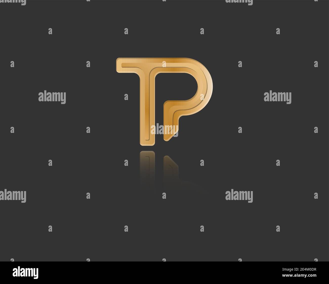 Gold stylized lowercase letters T and P with reflection connected by a ...